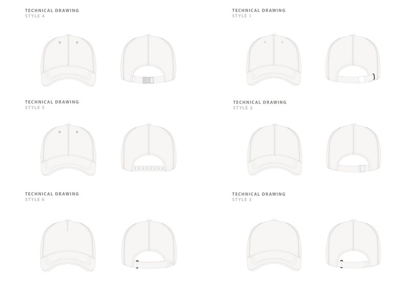 Baseball Cap Technical Drawing, Vector Flat Sketches (AI, EPS, PDF) - Etsy