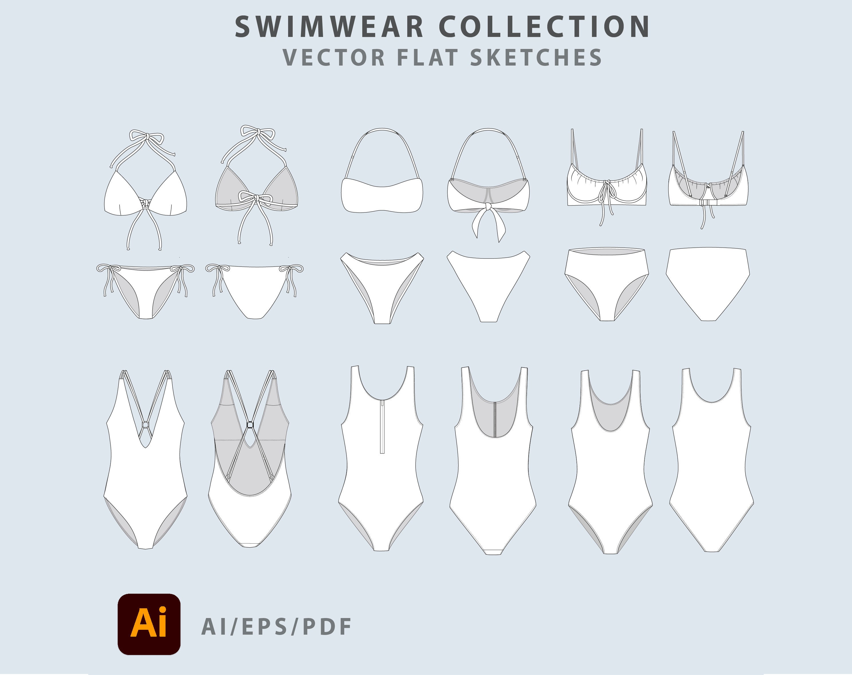 SWIMWEAR COLLECTION/ Flat Vector Drawings / Fashion Vector Illustration ...