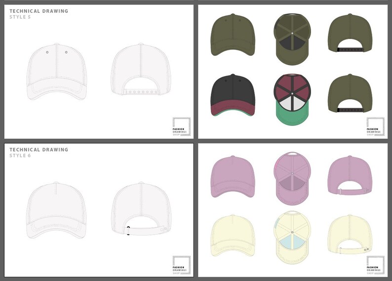 Baseball Cap Flat Technical Drawing / Vector Illustration / Fashion ...