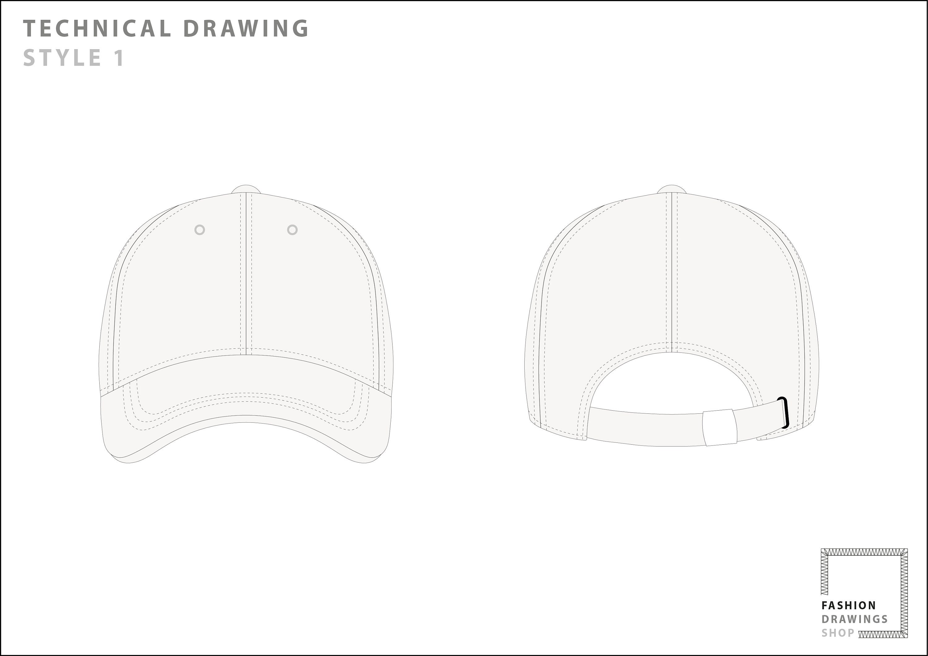 Baseball Cap Flat Technical Drawing / Vector Illustration / Fashion ...