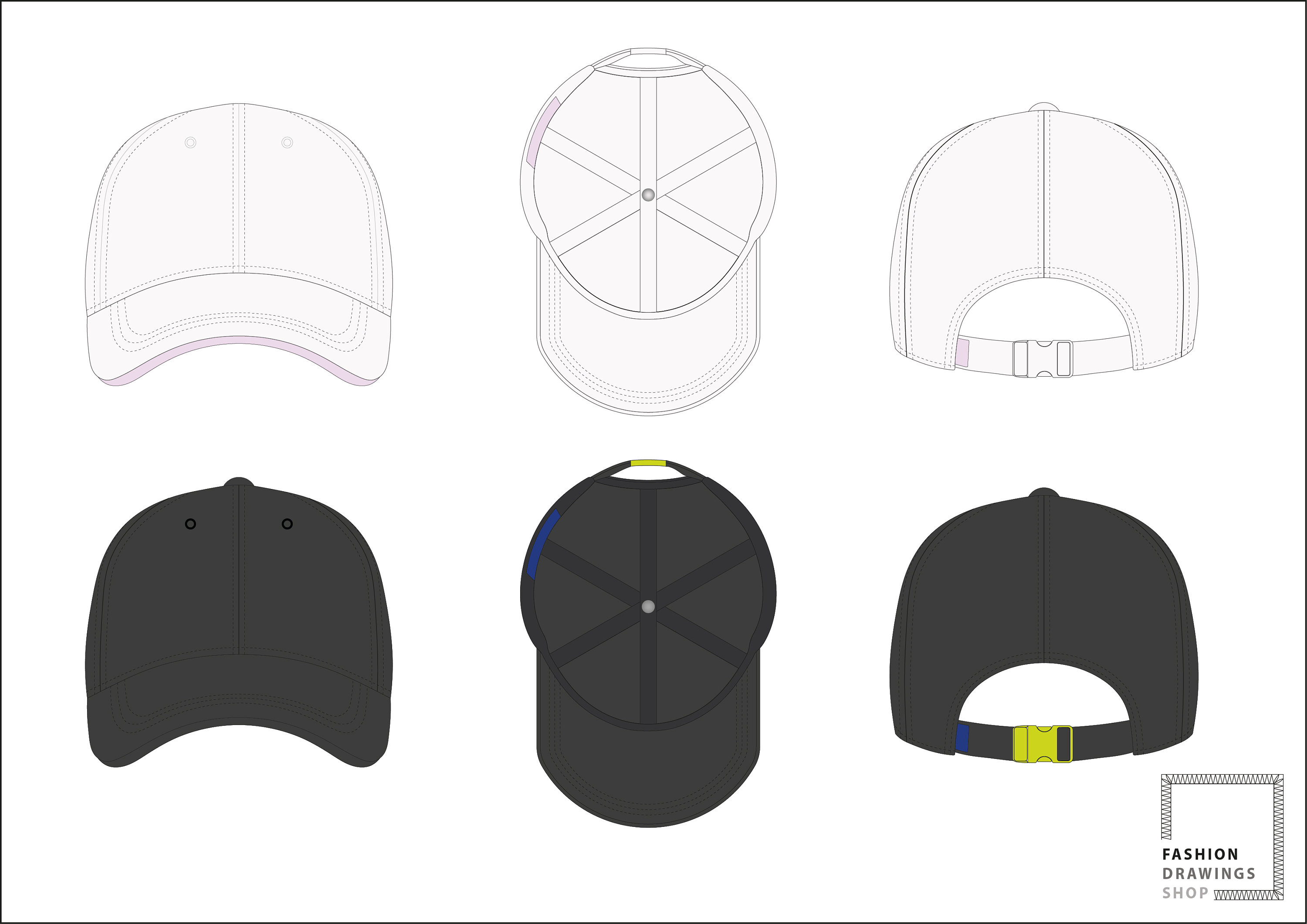 Baseball Cap Technical Drawing, Vector Flat Sketches (AI, EPS, PDF) - Etsy