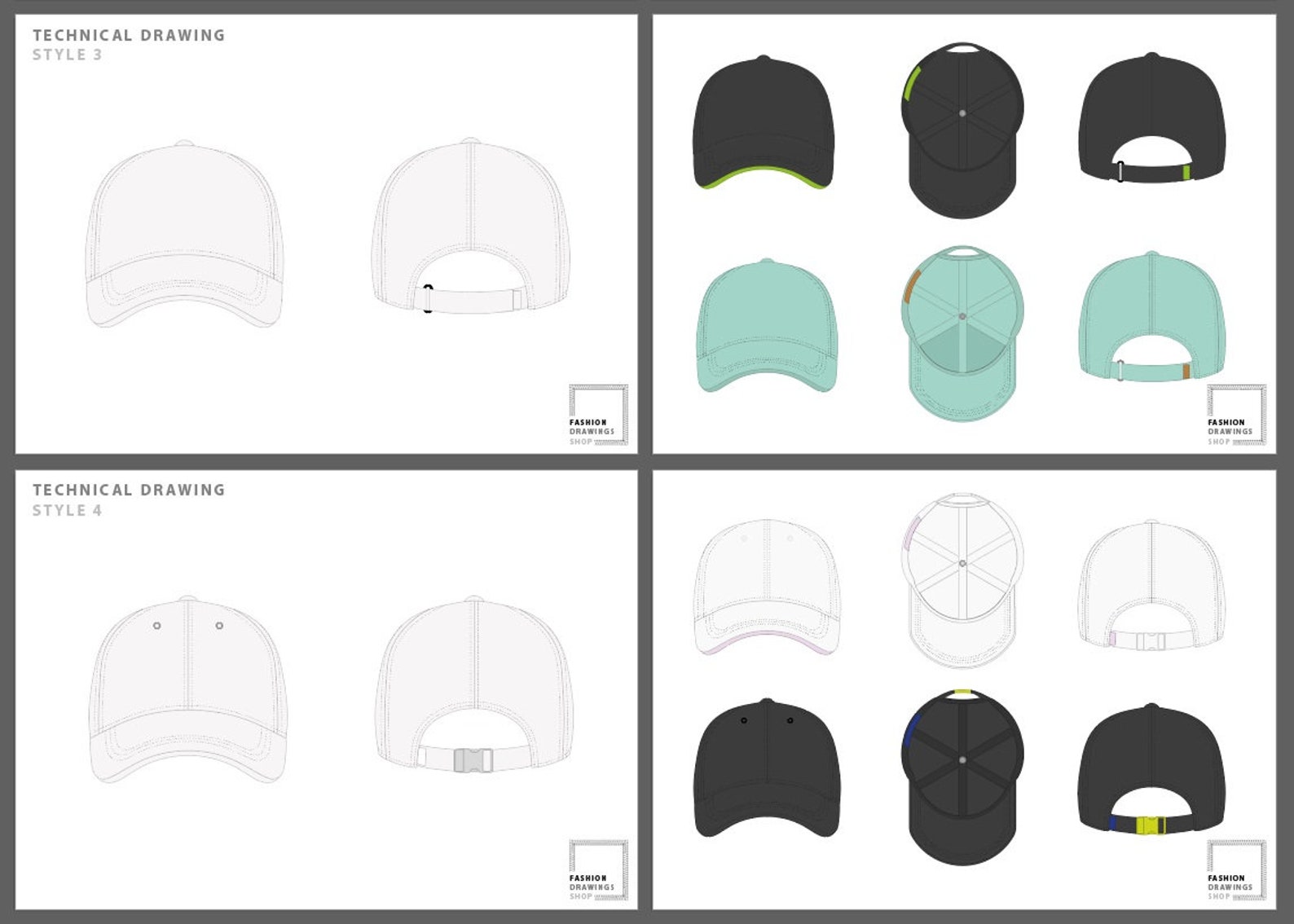 Baseball Cap Flat Technical Drawing / Vector Illustration / Fashion ...