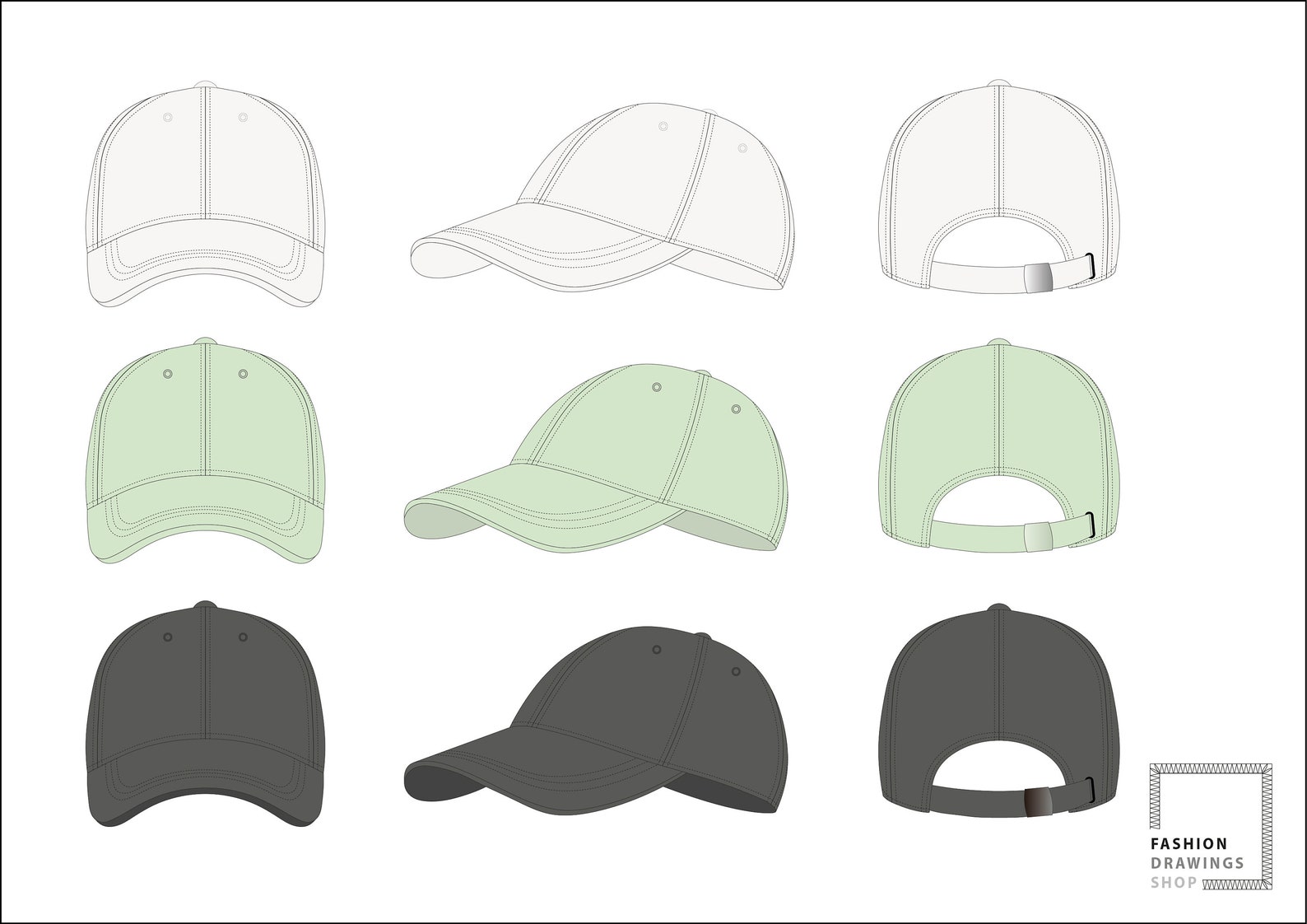 Baseball Cap Flat Technical Drawing / Vector Illustration / Fashion ...