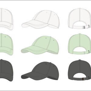 Baseball Cap Technical Drawing, Vector Flat Sketches (AI, EPS, PDF) - Etsy