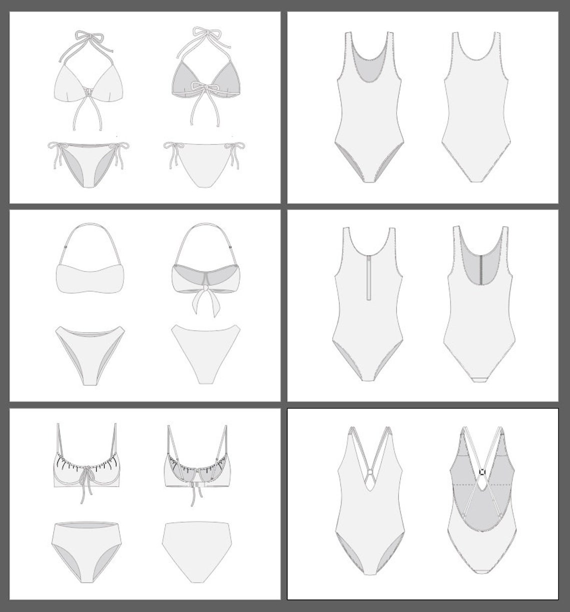 Swimwear Flat Vector Drawings, Fashion Design Templates (AI, EPS, PDF ...