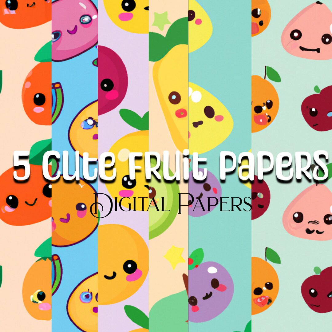 5 Cute Fruit Digital Paper, Printable Download, Food Digital Paper ...