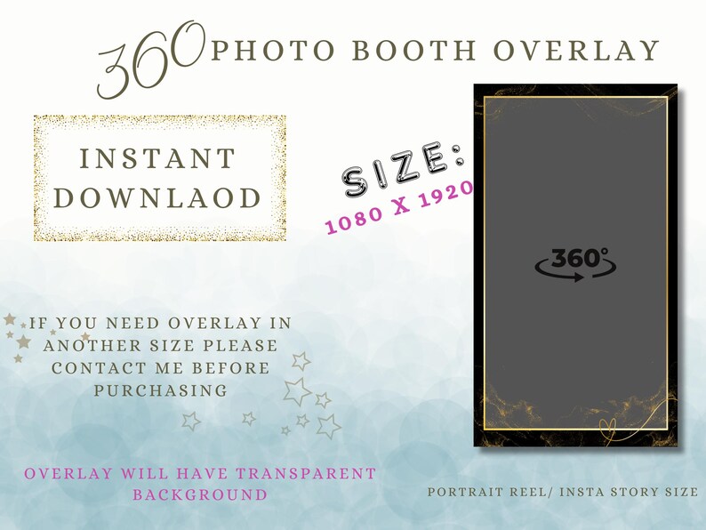 360 Photo Booth Overlay, Wedding Overlay, Black and Gold Heart Sparkle ...