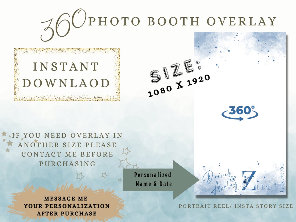 360 Photo Booth Overlay, Dusty Blue Photo Booth Overlays, 360 Wedding ...