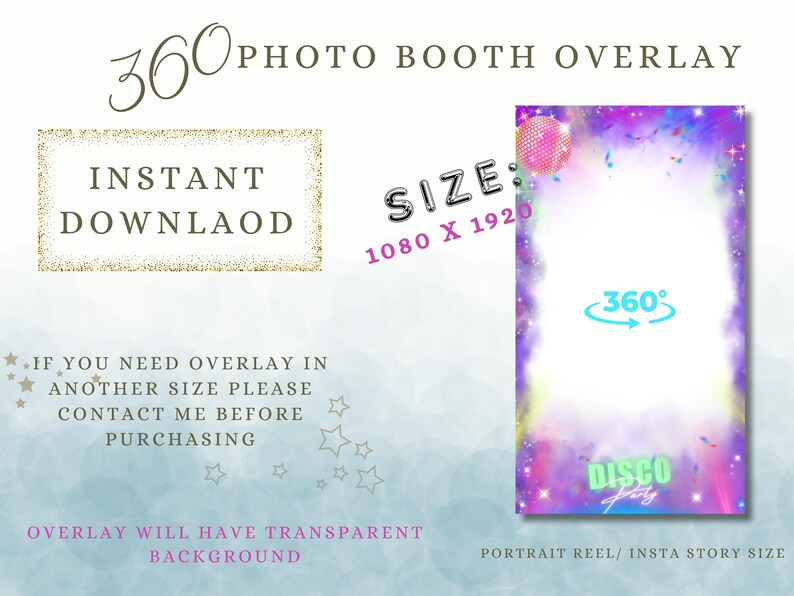 360 Photo Booth Overlay, Disco Party Overlay Template, Graduation Photo ...