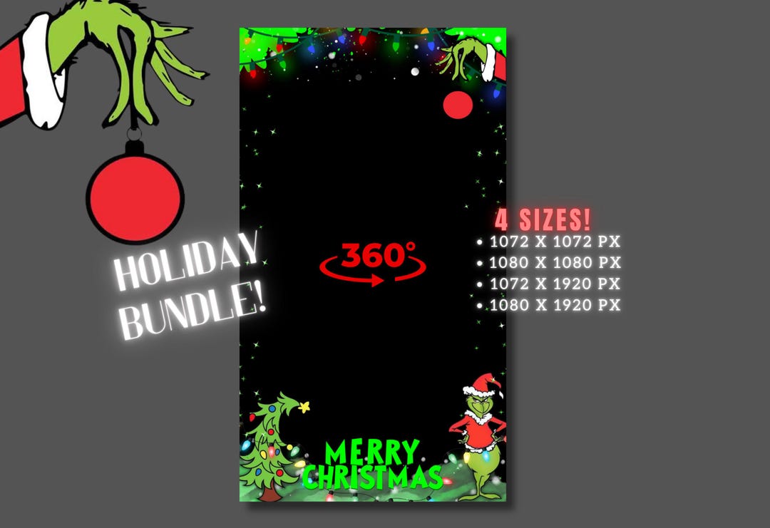 360 Photo Booth Overlay Bundle Pack, Merry Christmas Grinch 360 Overlay ...