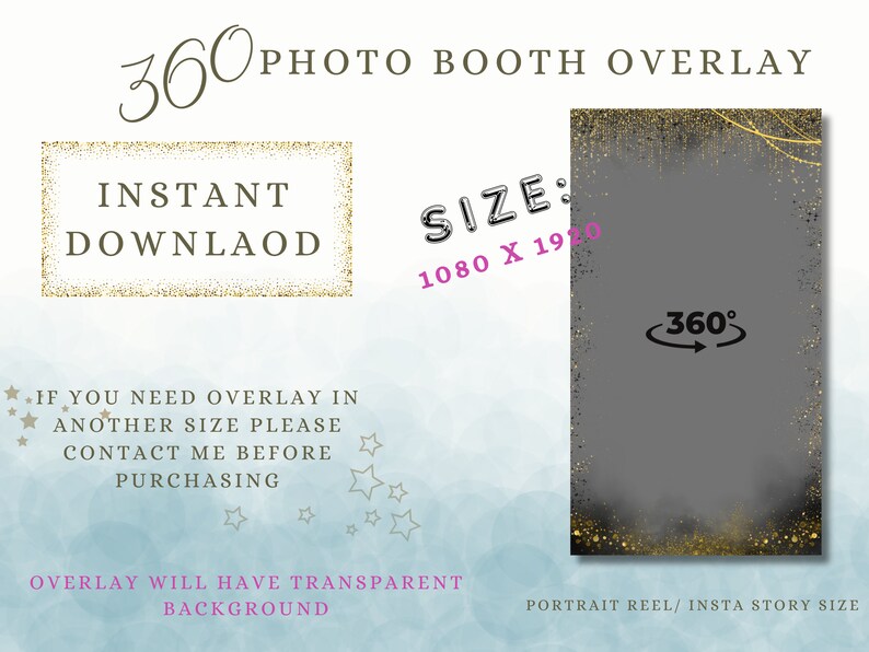 360 Photo Booth Overlay, Wedding Overlay, Black and Gold Sparkle ...