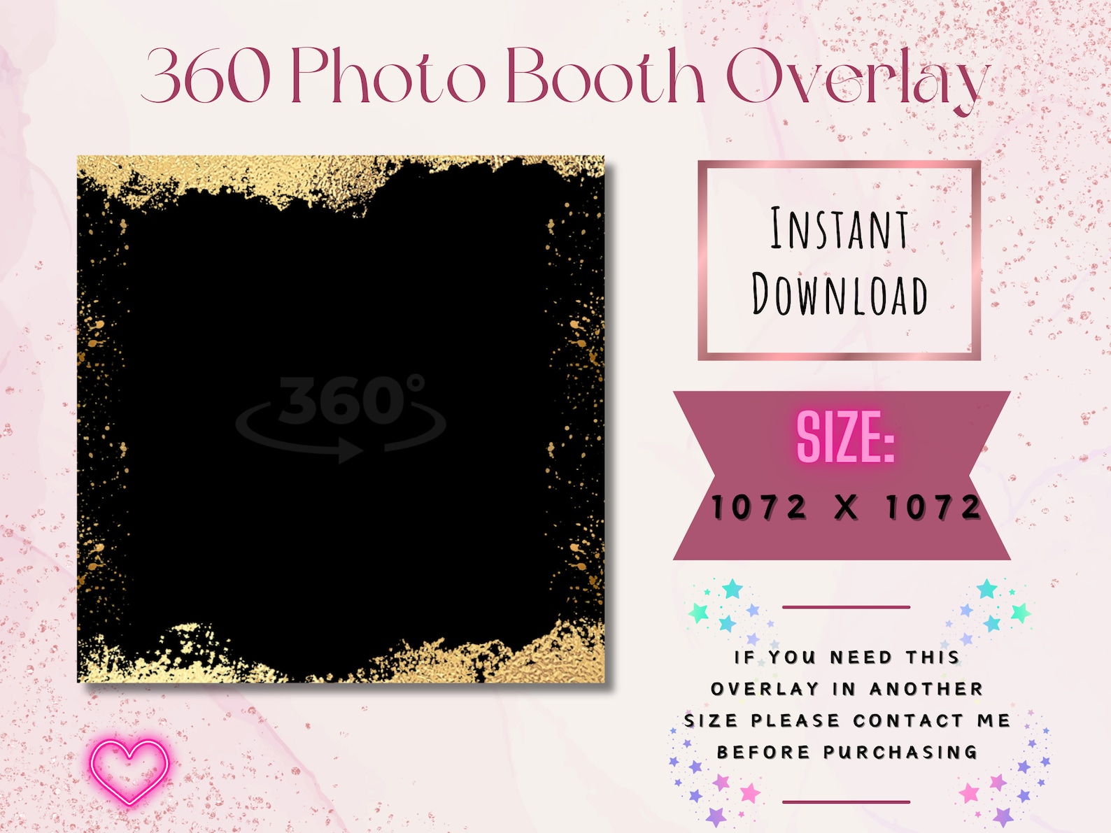 360 Photo Booth Gold Foil Overlay, Gold Sparkle Photo Booth Overlay ...