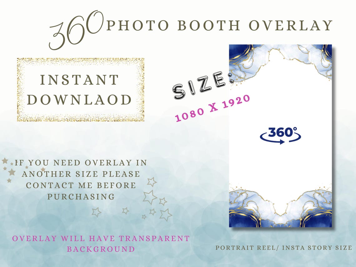 360 Photo Booth Overlay, 360 Video Overlay, Gold and Blue Photo Booth ...
