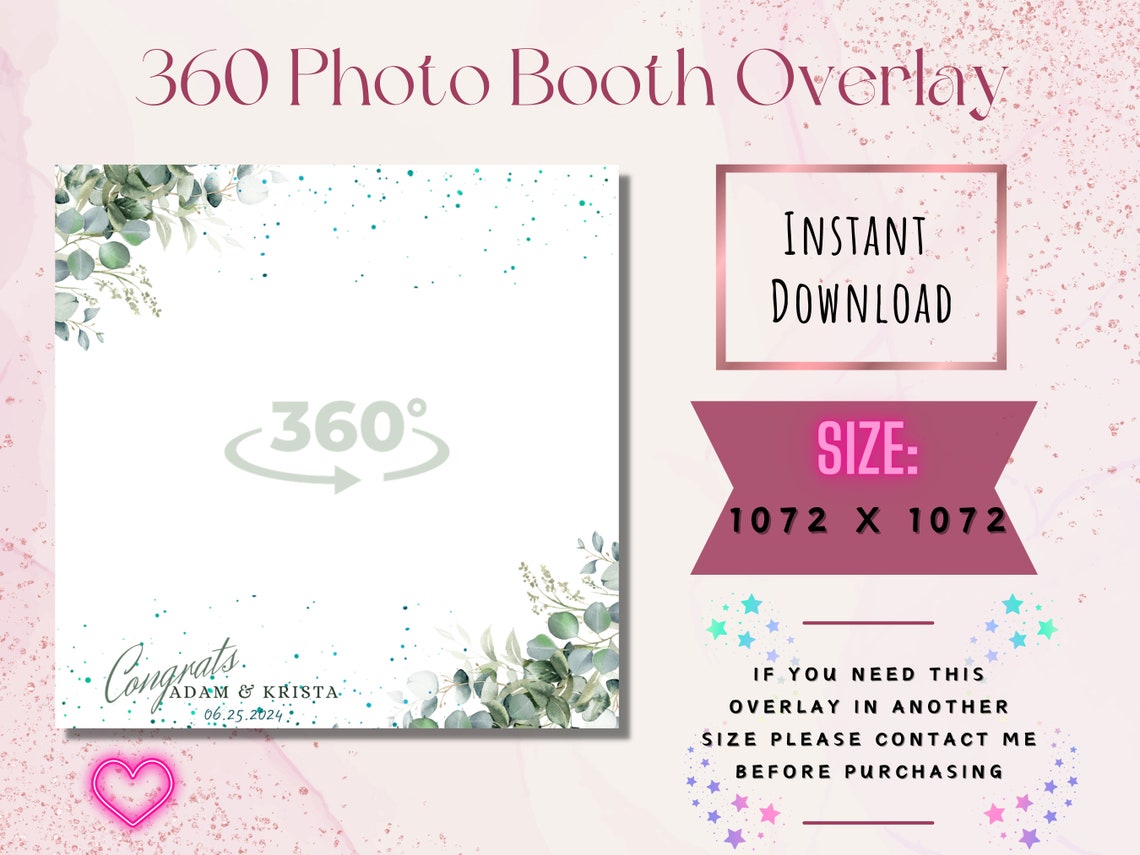 360 Photo Booth Overlay, Wedding Overlay, Wedding 360 Photo Booth, Sage ...