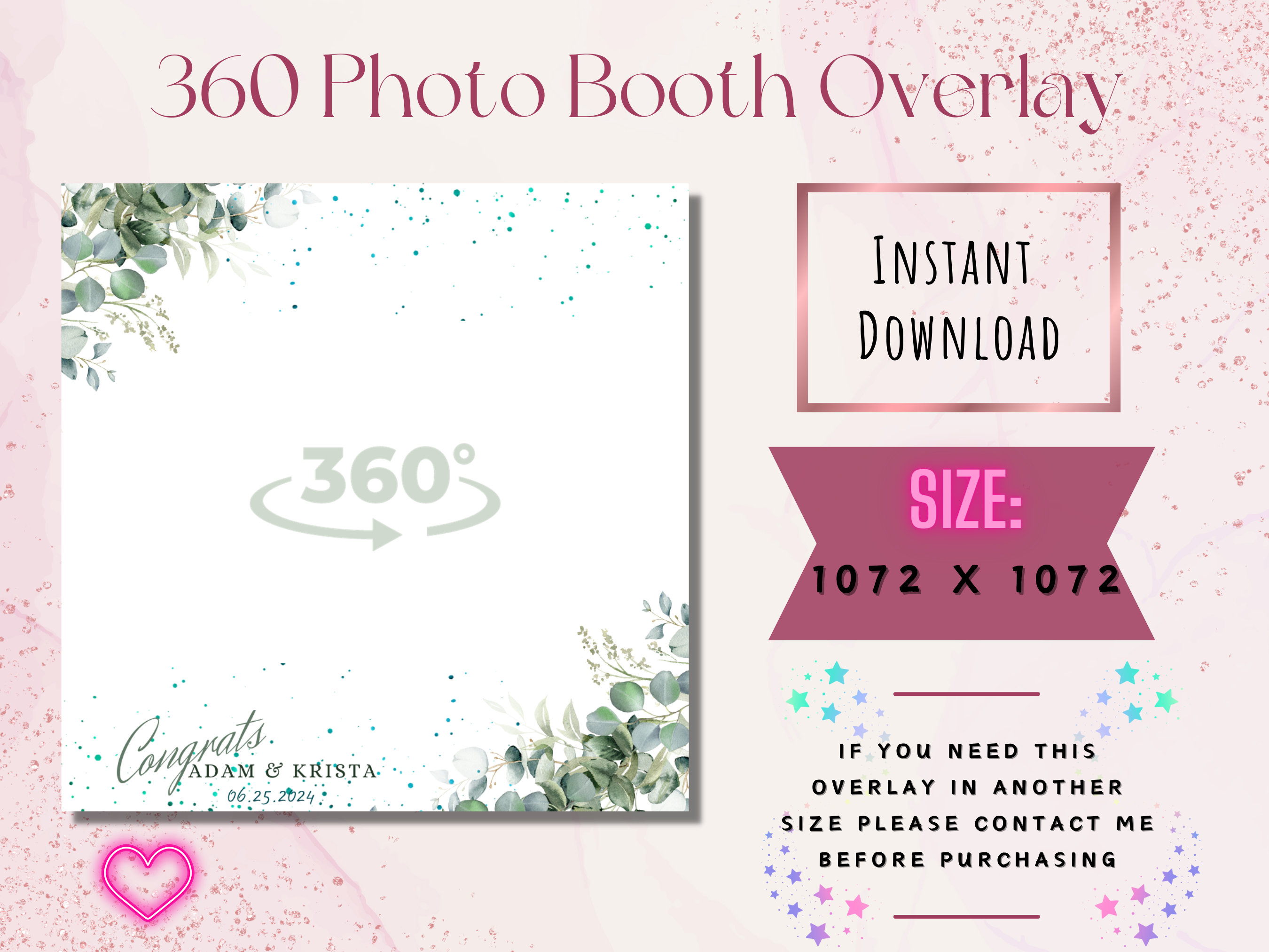 360 Photo Booth Overlay, Wedding Overlay, Wedding 360 Photo Booth, Sage ...