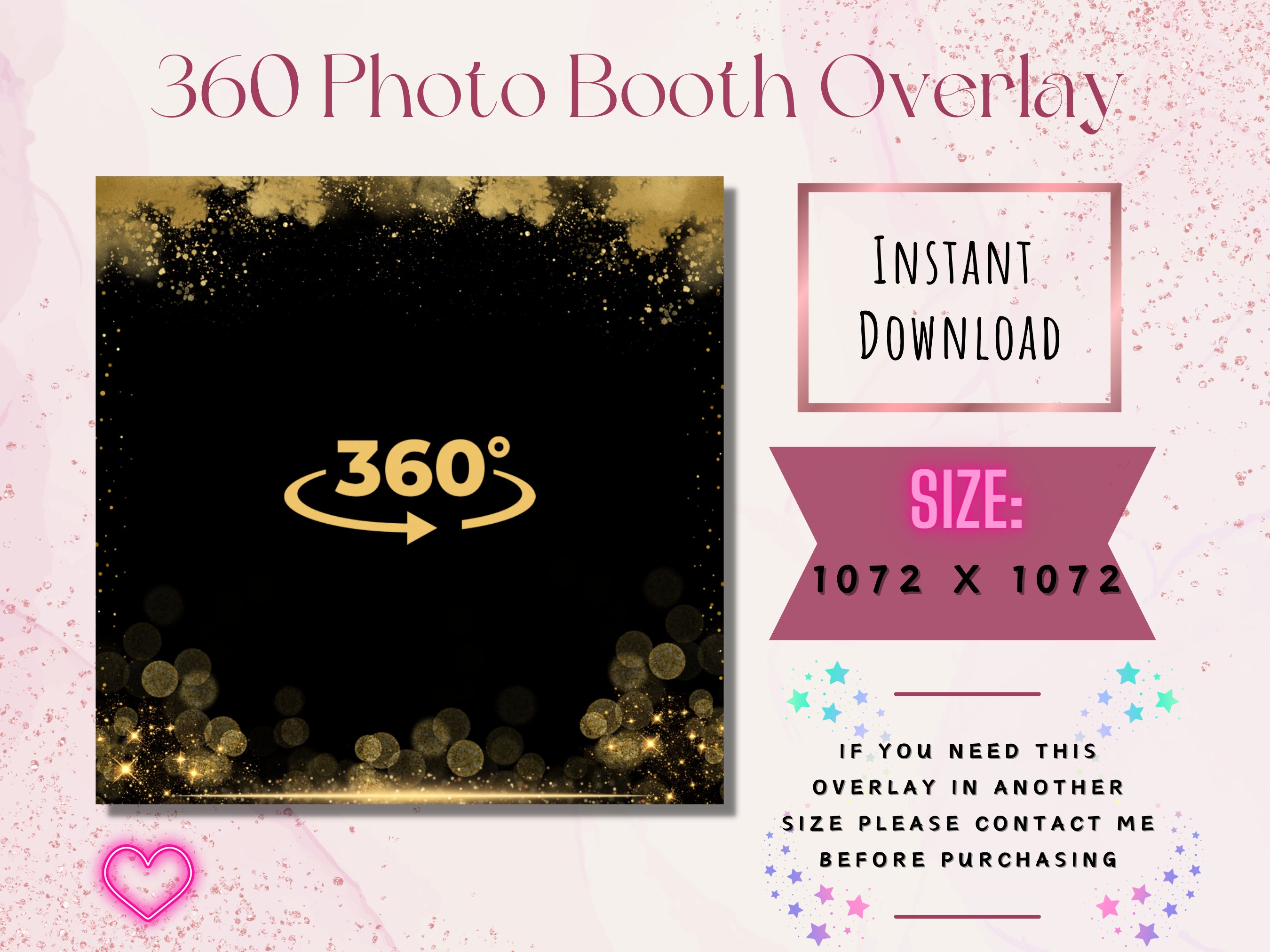 360 Photo Booth Overlay, Gold Overlay, Glitter Overlay, Wedding Overlay ...