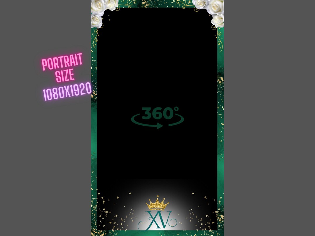 360 Photo Booth Overlay, Emerald Gold Quinceanera Overlay, Portrait ...