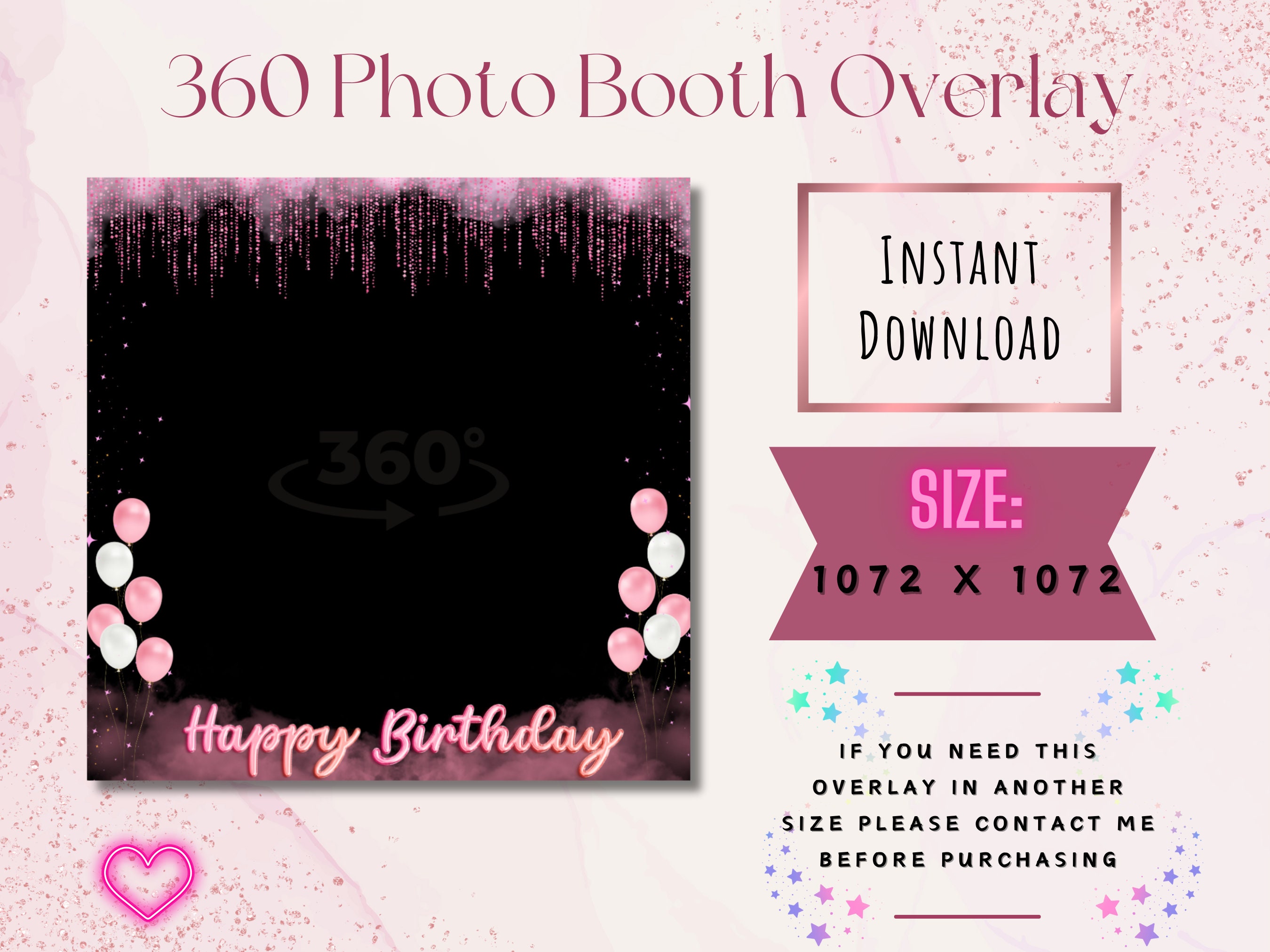 360 Photo Booth Overlay, Pink Happy Birthday Overlay, Photo Booth ...