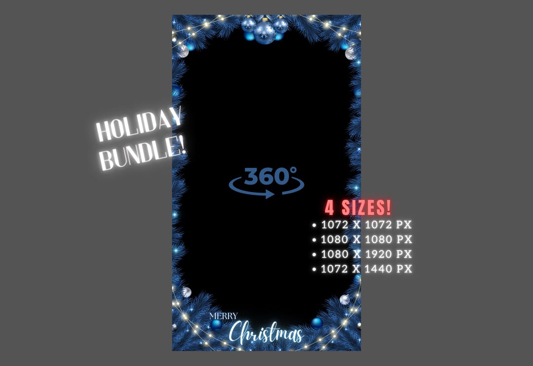 360 Photo Booth Overlay Bundle Pack, Merry Christmas Blue Ornament 360 ...