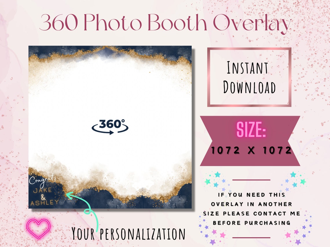 Blue & Gold 360 Photo Booth Overlay, Wedding Overlay, 360 Video Booth ...