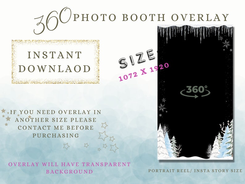 360 Photo Booth Overlay Template, Snow Winter Overlay, Holiday Overlay ...