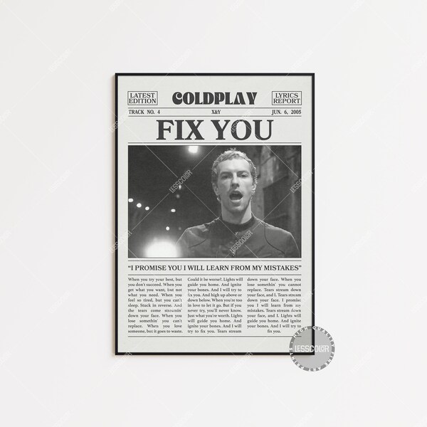 Coldplay Fix You Lyrics - Etsy