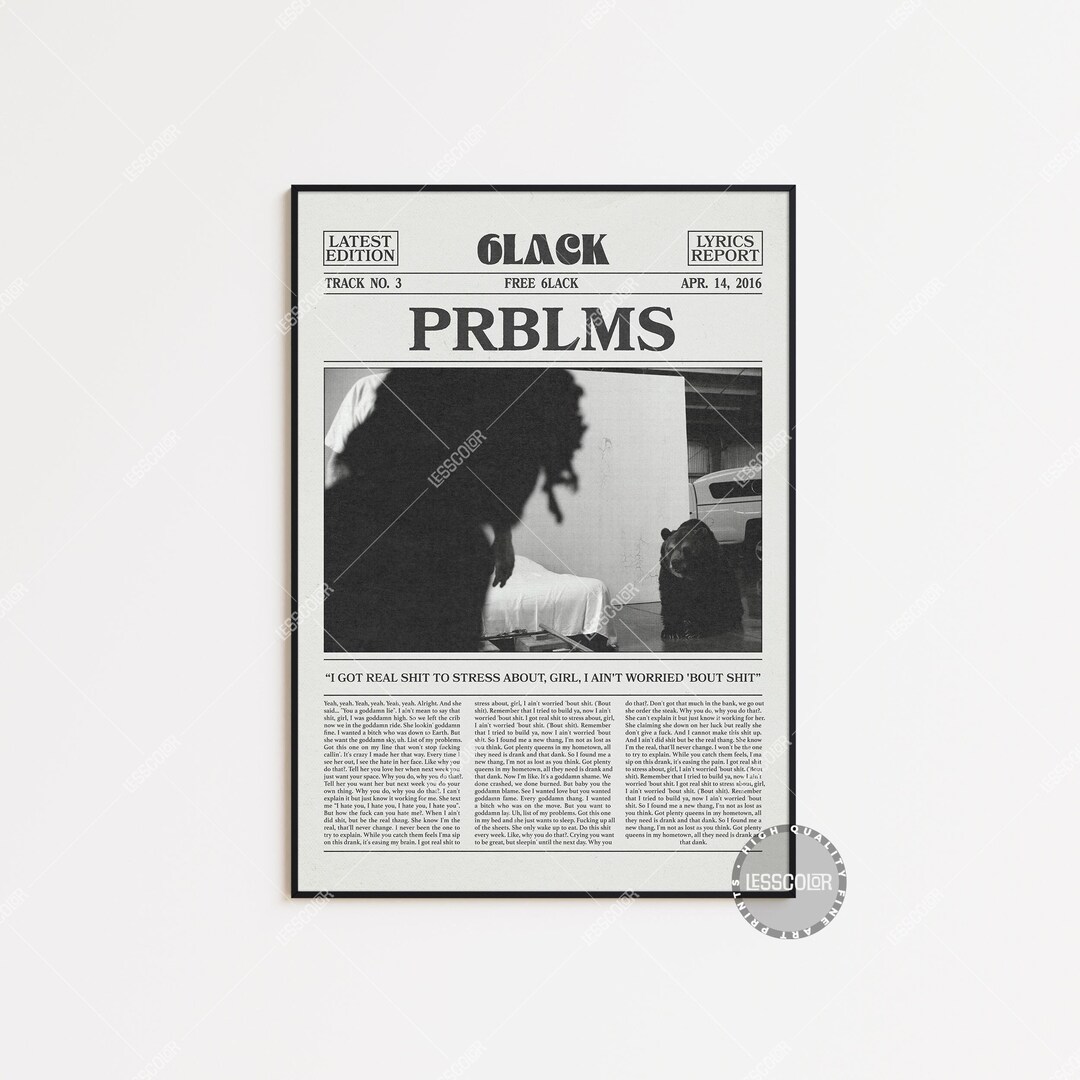 6LACK Retro Newspaper Print PRBLMS Poster PRBLMS Lyrics - Etsy