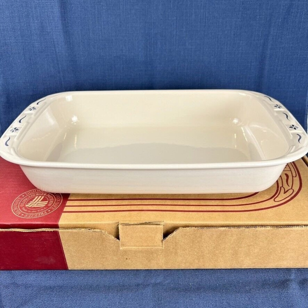 Longaberger Pottery Woven Traditions Classic Blue 9x13 Baking Dish 3 ...