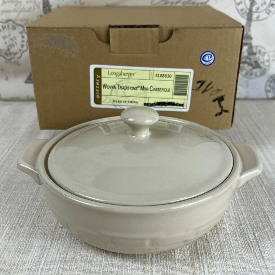 Longaberger Pottery Woven Traditions Ivory Mini Casserole Dish With Lid ...