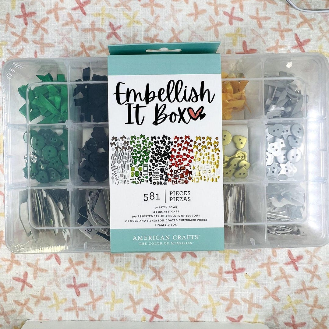American Crafts Embellish It Box With 581 Pieces of Assorted Styles ...