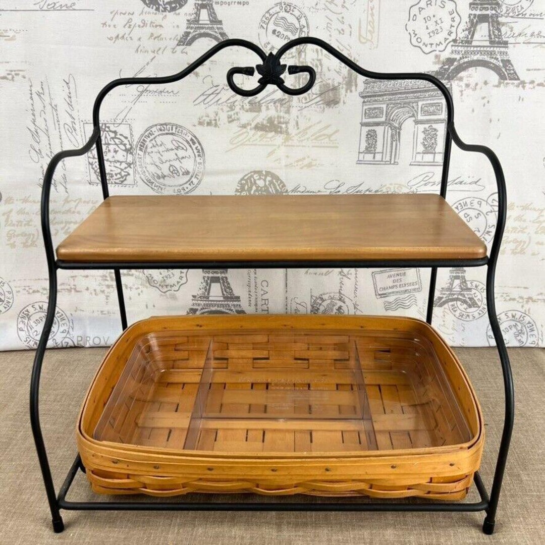 Longaberger Small Bakers Rack Shelf and Basket With Divided Plastic ...