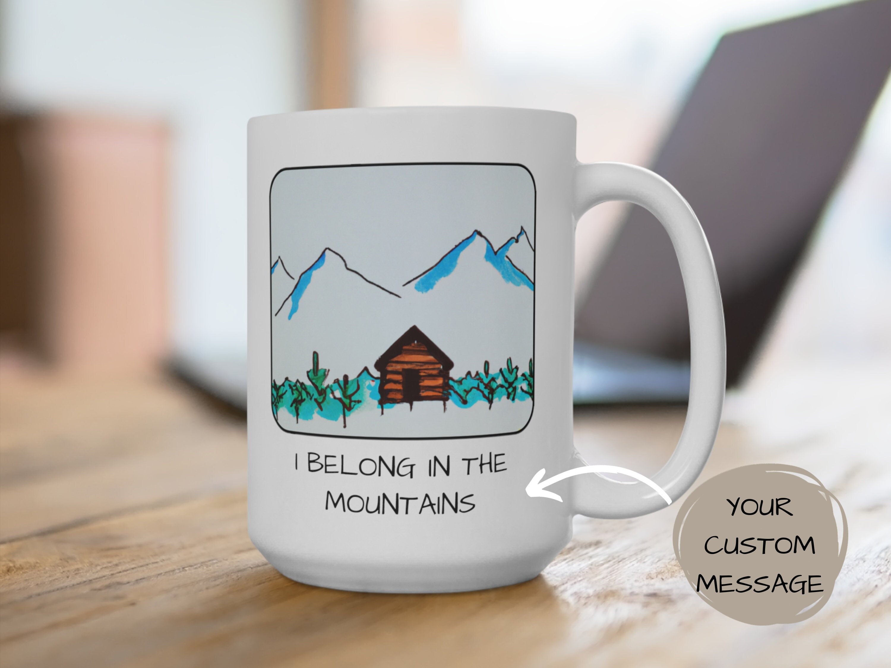 Personalized Log Cabin Mug, Custom Cabin in the Mountains Mug, Perfect ...
