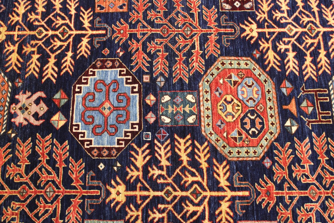 4x6 Cypress Tree Design Area Rug, Hand Knotted Afghan Wool Veg Dye Rug ...