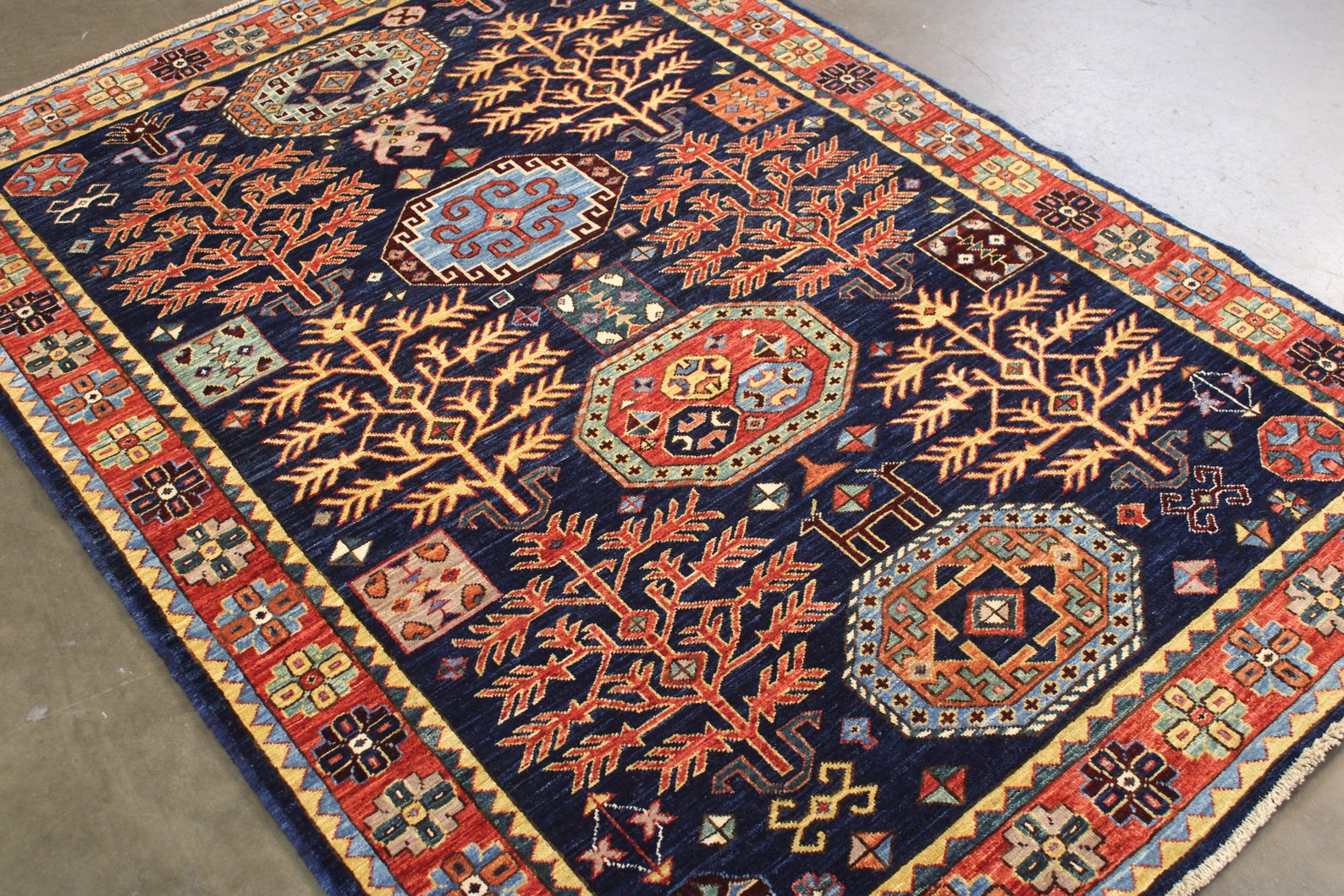 4x6 Cypress Tree Design Area Rug, Hand Knotted Afghan Wool Veg Dye Rug ...