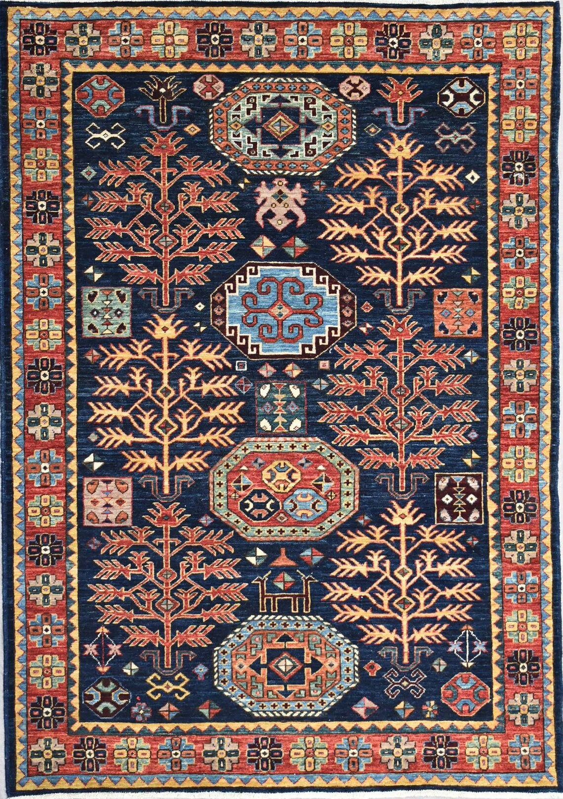 4x6 Cypress Tree Design Area Rug, Hand Knotted Afghan Wool Veg Dye Rug ...