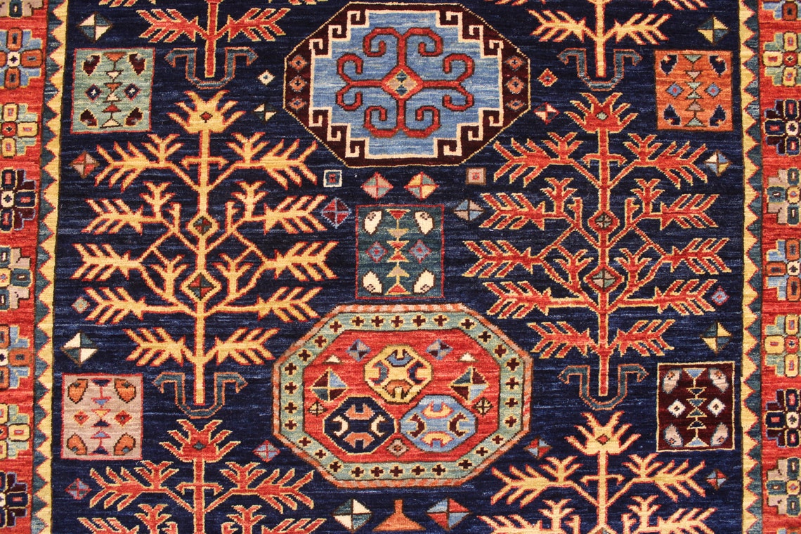 4x6 Cypress Tree Design Area Rug, Hand Knotted Afghan Wool Veg Dye Rug ...