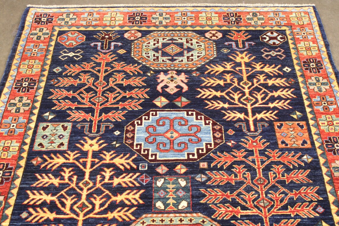 4x6 Cypress Tree Design Area Rug, Hand Knotted Afghan Wool Veg Dye Rug ...