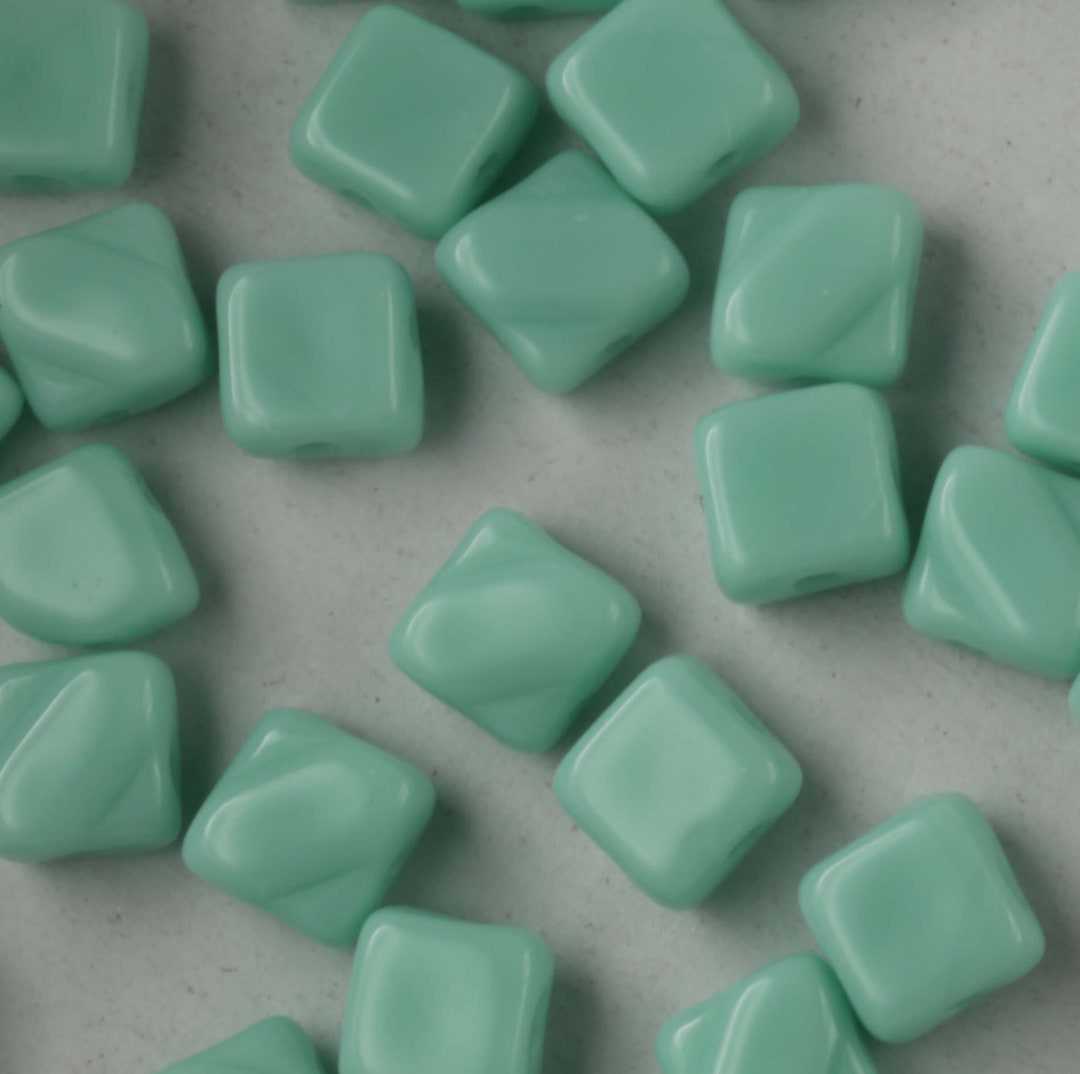 Silky Beads Mint Turquiose, Tile Beads, Czech Glass Beads ...
