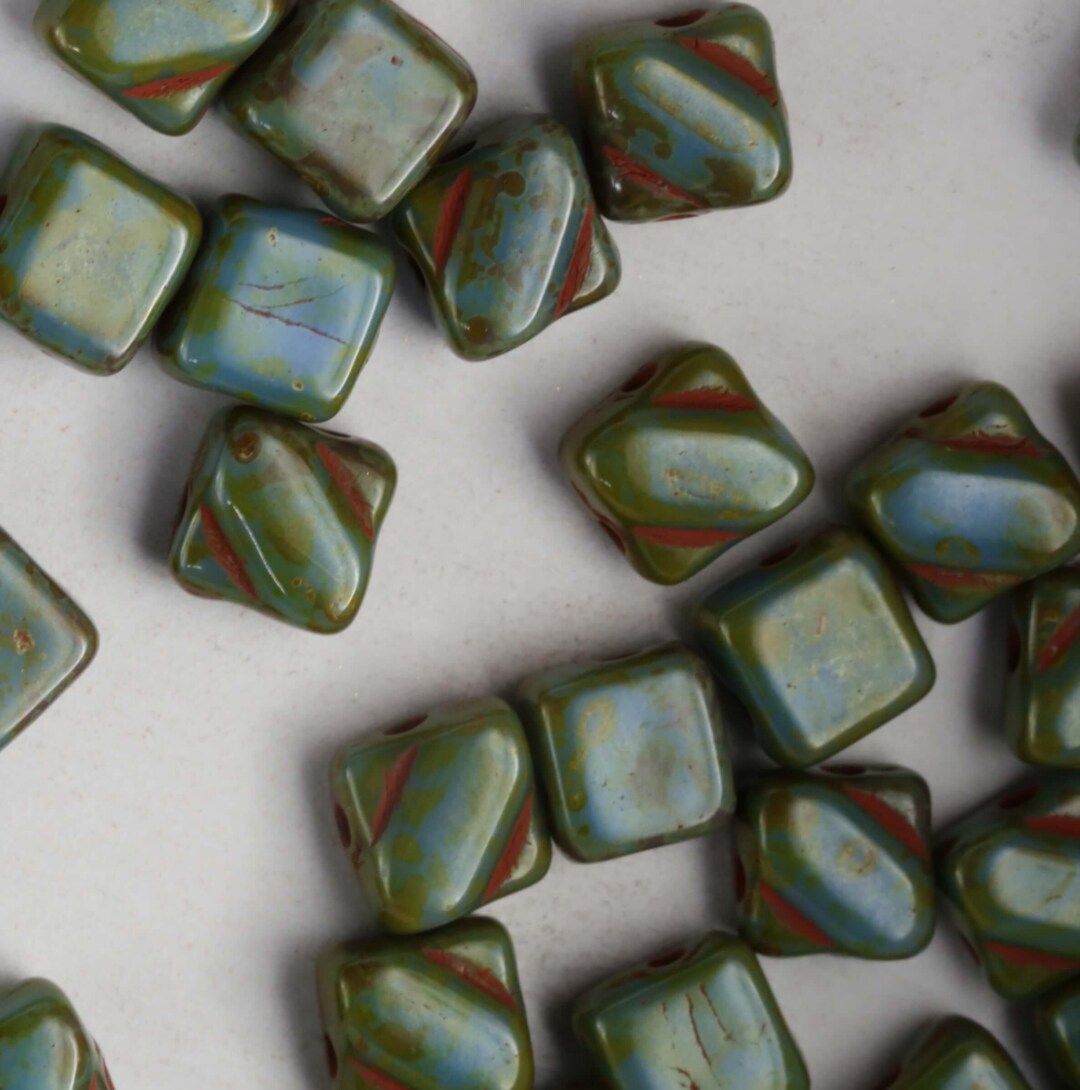Silky Beads Opaque Blue Travertin, Tile Beads, Czech Glass Beads ...