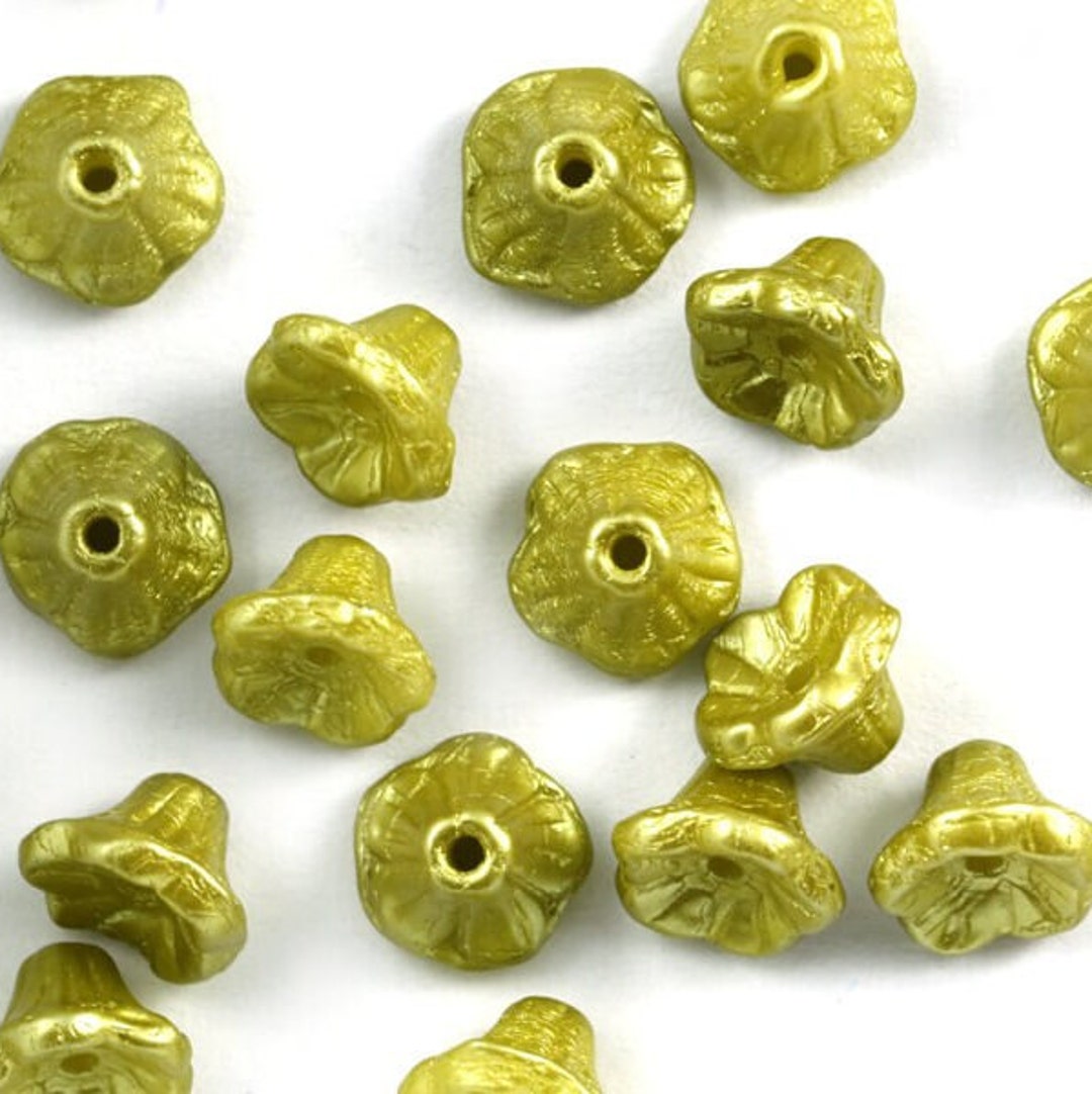 Flower Cup Beads Alabaster Pastel Lime, Czech Glass Beads ...