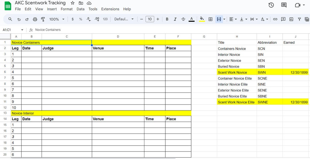 AKC Scentwork Tracking Sheet - Etsy