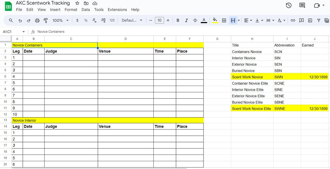 AKC Scentwork Tracking Sheet - Etsy