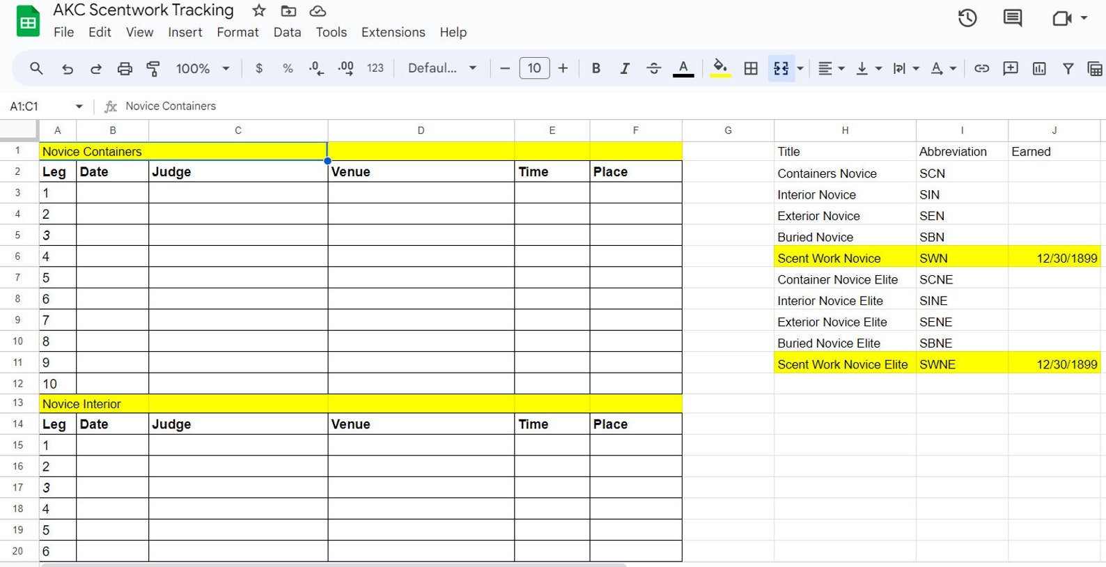 AKC Scentwork Tracking Sheet - Etsy