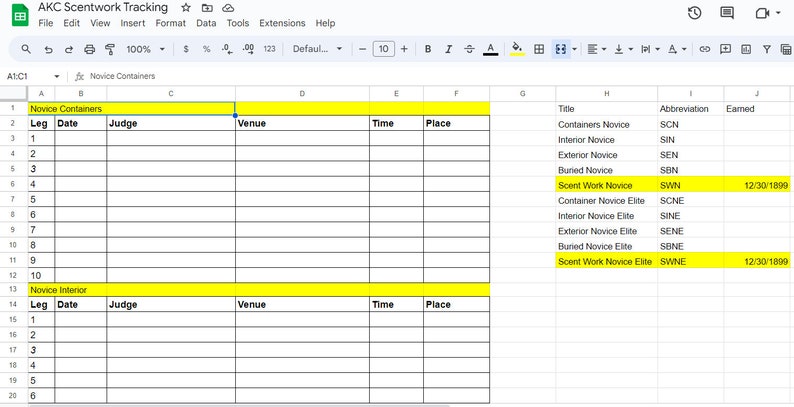 AKC Scentwork Tracking Sheet - Etsy