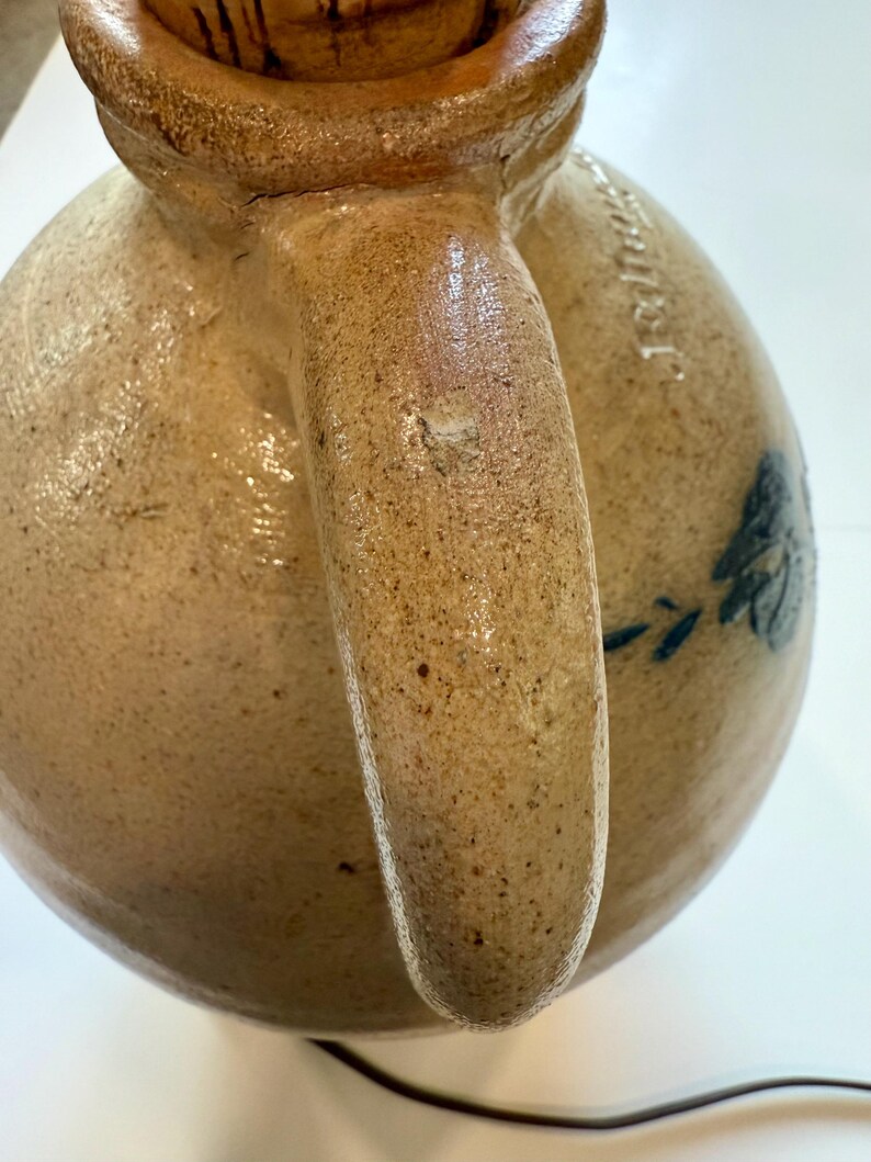 Rowe Pottery Works Lamp Ethan Allen Hand Painted Cobalt Blue Bird Gray ...