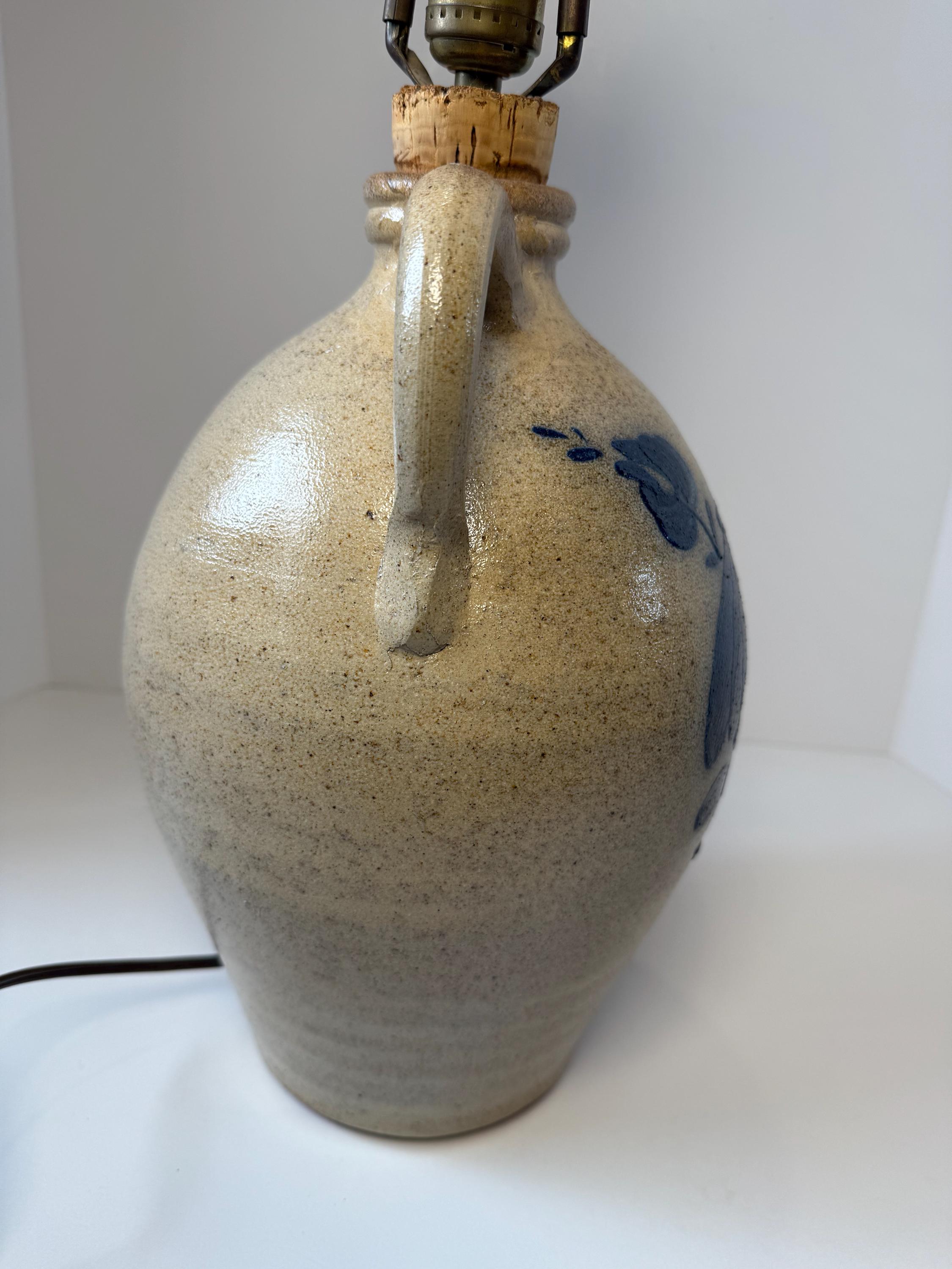 Rowe Pottery Works Lamp Ethan Allen Hand Painted Cobalt Blue Bird Gray ...