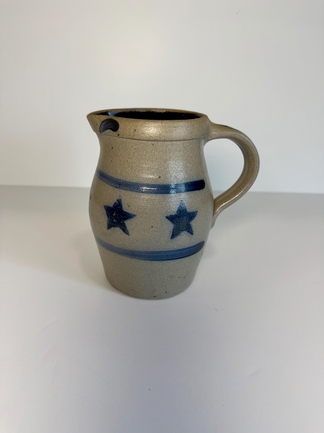 Rowe Pottery Pitcher Jug With Handle - Hand Painted Cobalt Blue Stars ...