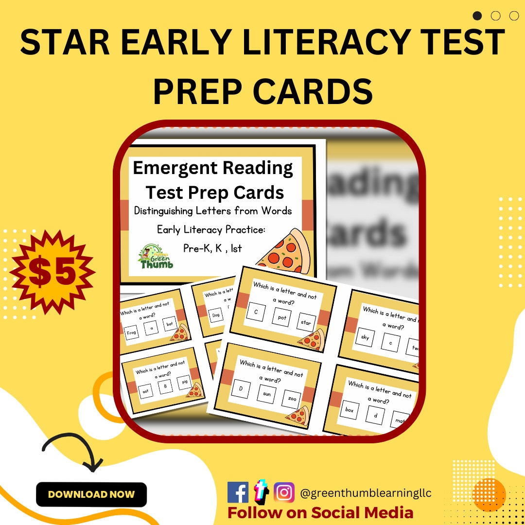 Star Early Literacy Test Prep Cards: Distinguishing Letters From Words ...