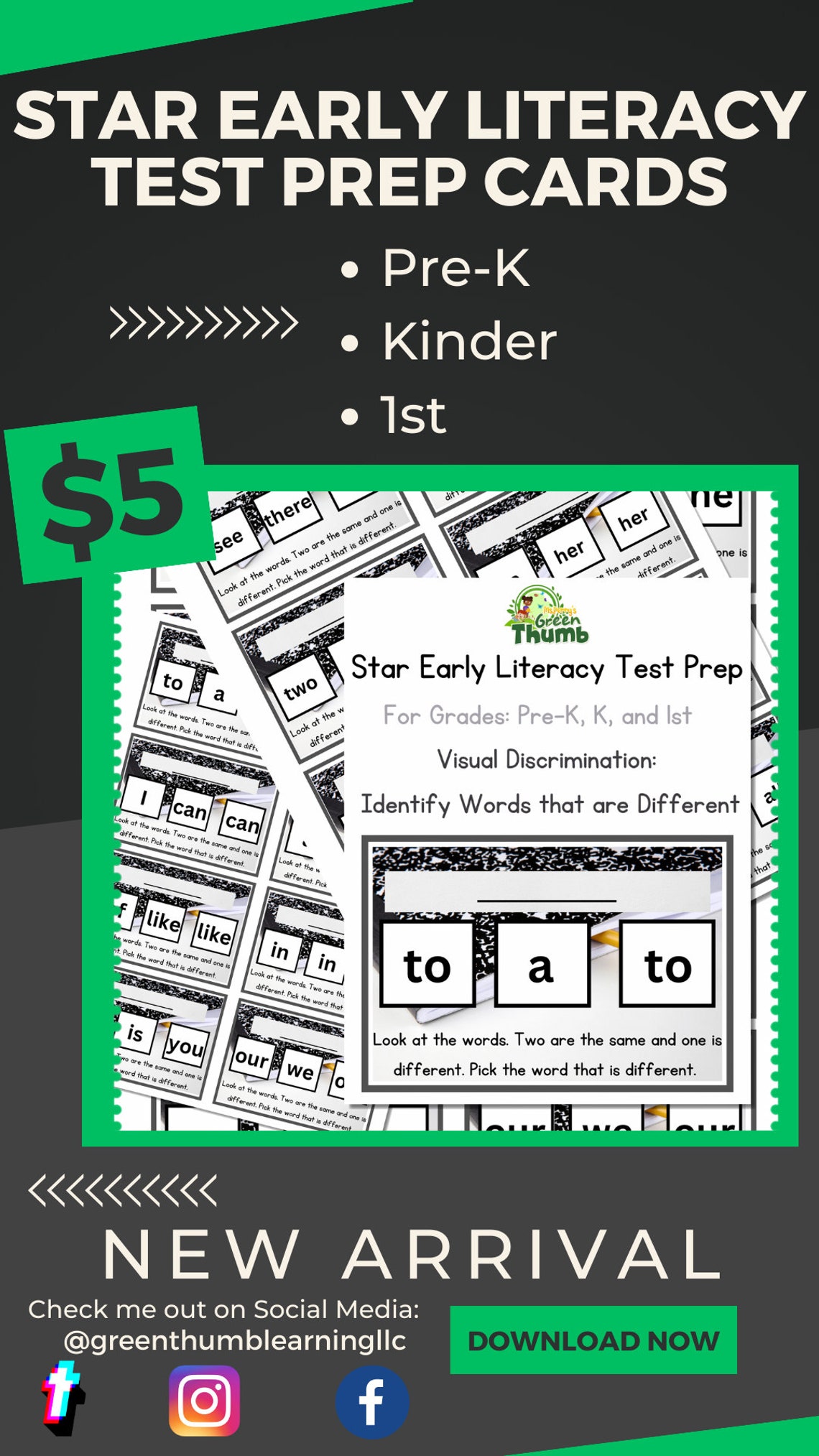 Star Early Literacy Test Prep Cards/worksheet: Identifying Words That ...