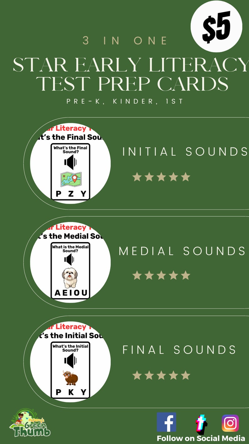 Star Early Literacy Test Prep Cards/worksheet: What is the Sound? - Etsy